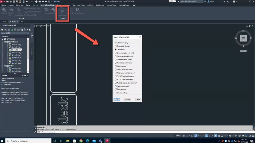 Not possible to Export to Spreadsheet in AutoCAD Electrical