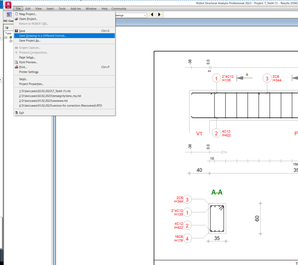 Is it possible to export detailed drawings of members to DWG or DXF format from Robot Structural ...