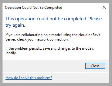“Revit could not create a local file from RSN://…” error when opening Revit Server model