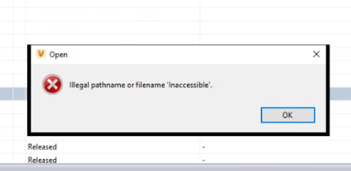 "Inaccessible" or "Illegal pathname or filename inaccessible" message ...