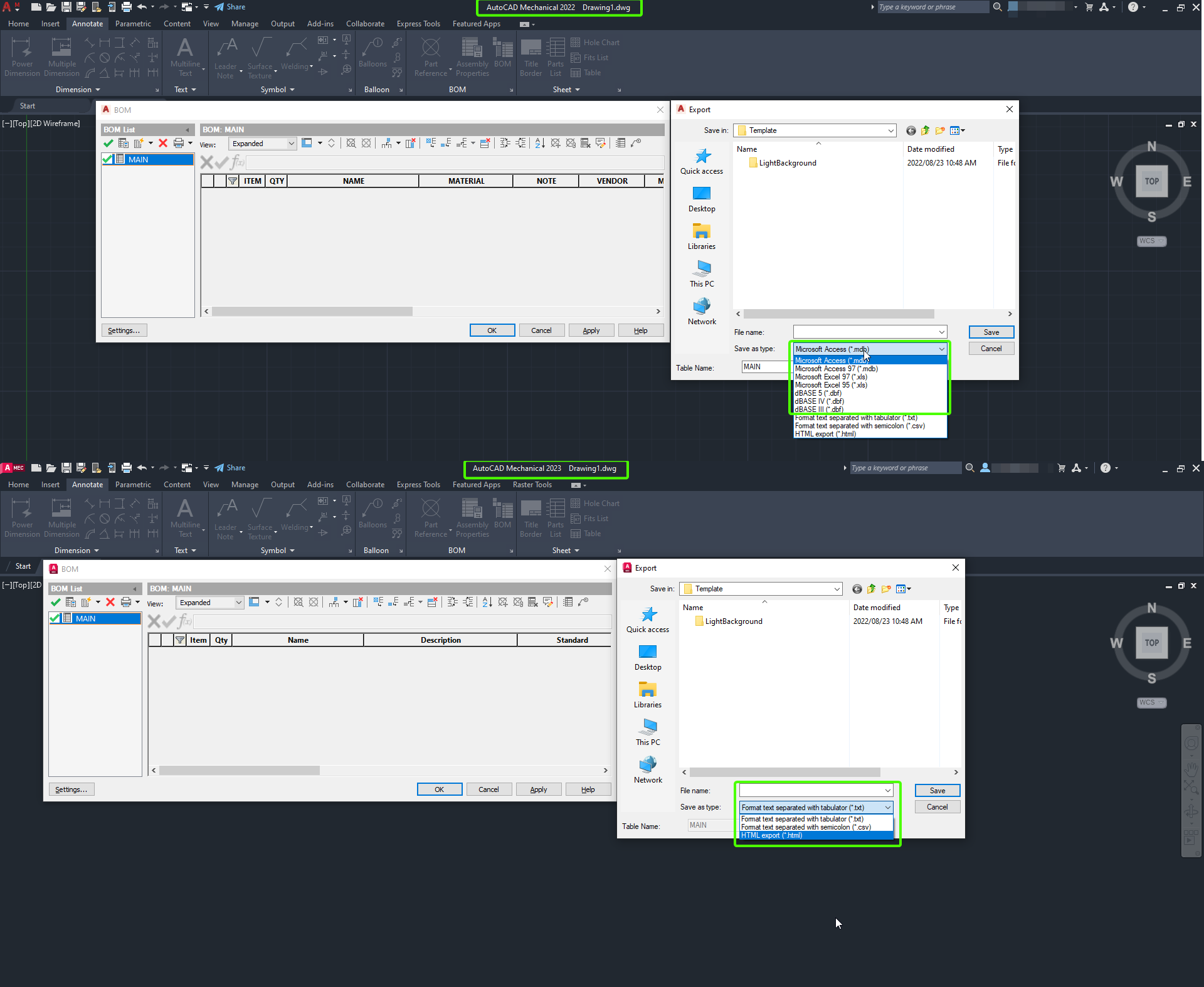 BOM Export Formats Such As DBASE Or XLS Are Missing In AutoCAD Mechanical