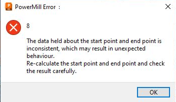 "The data held about the start point and end point is inconsistent" when writing an NC program ...