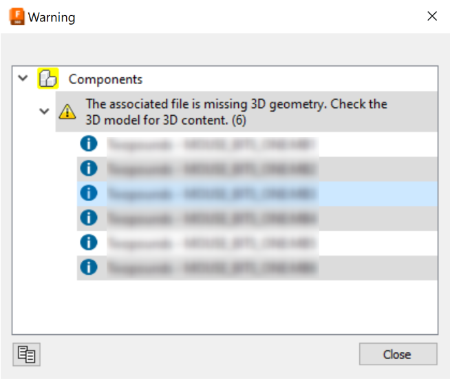 "The associated file is missing 3D geometry. Check the 3D model for 3D ...