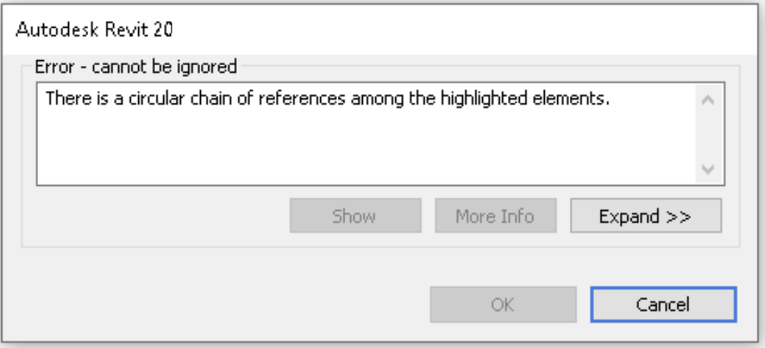 "There is circular chain of reference…" error displayed when creating a model in place (sweep ...