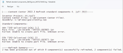 "Unable to create part file" when trying to Refresh standard components in Inventor assembly ...