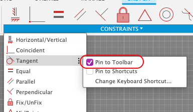 Tangent constraint icon is missing from the toolbar in Fusion