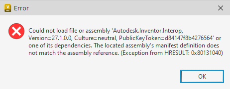 "Autodesk.Inventor.Interop, Version=27.1.0.0, Culture=neutral, PublicKey Token=d84147f8b4276564 ...