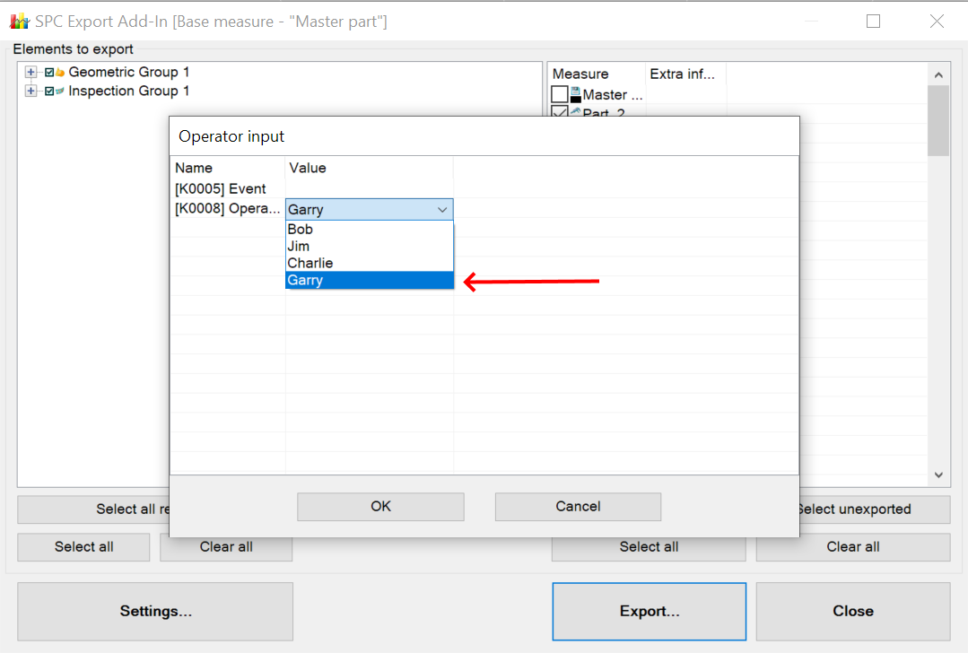 How to set operator input parameter (QDAS) in SPC Add-ins in PowerInspect