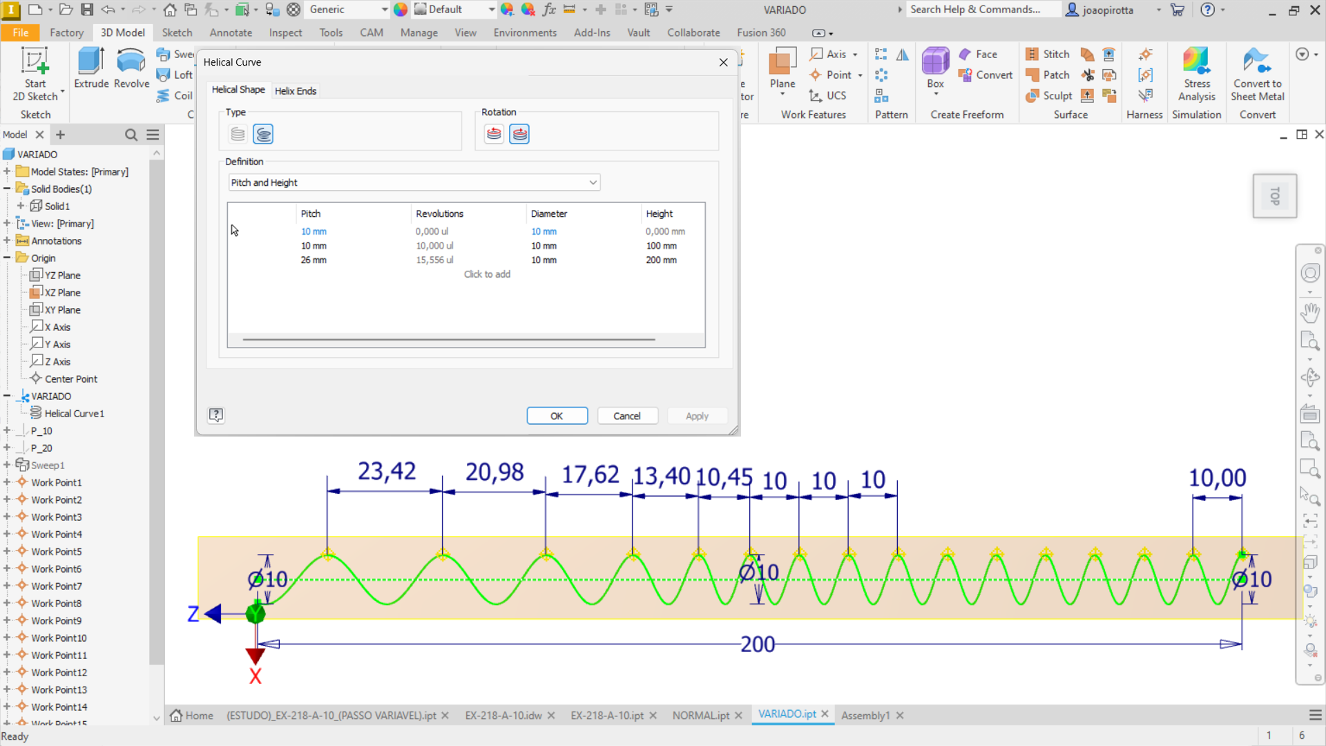 Issue With Helical Curve Not Respecting Input Values In Inventor