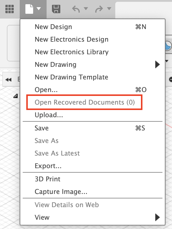 (0) files show in the Recovered Documents option of Fusion 360