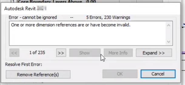 "One or more dimension references are or have become invalid" appears ...