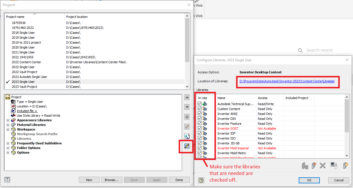 The components of Frame Generator are missing from Content Center in Inventor