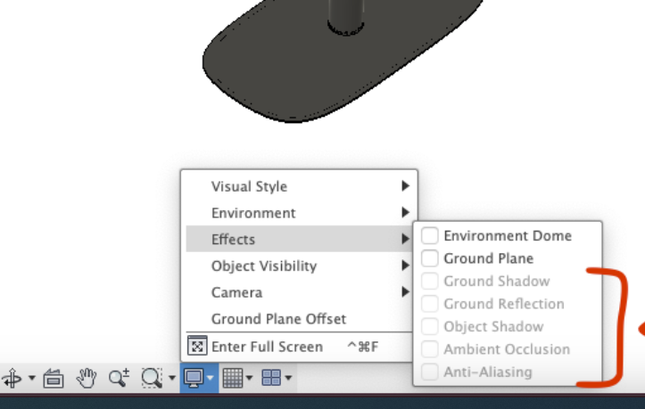 Unable to select certain options under Effects in Display Settings in Autodesk Fusion