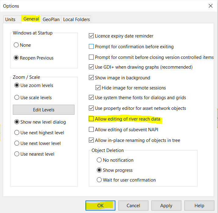 Cannot Edit Data in Cross Section and Bank of River Reach in Info works ICM