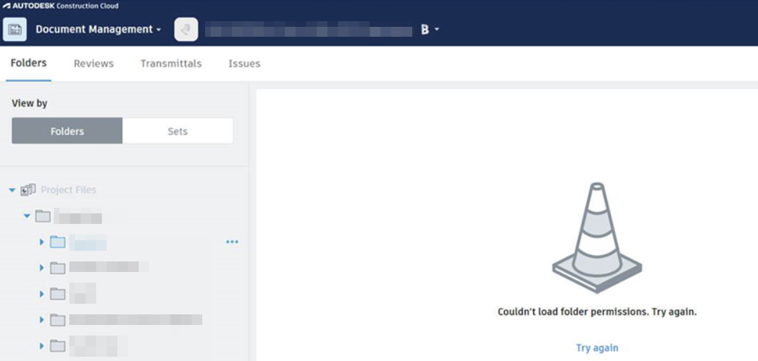 "Couldn't load folder permissions. Try again." in BIM 360 or ACC
