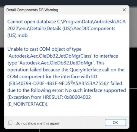 "Cannot open database..." error when using detail component manager in ...