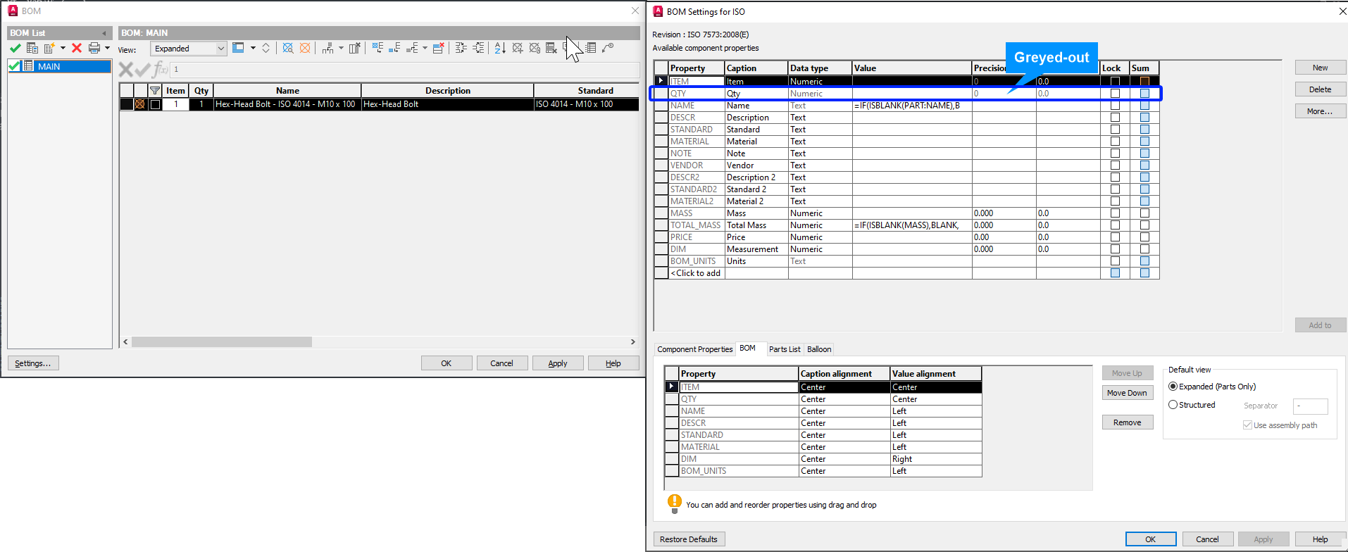 Set Decimal Value For QTY Standard Property In AutoCAD Mechanical