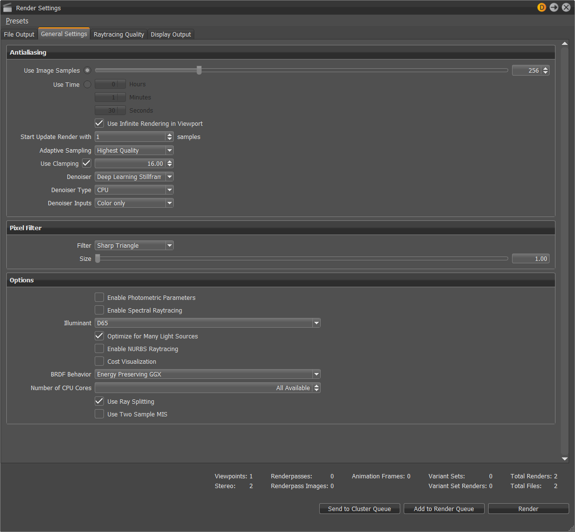 Missing CPU denoiser in the render settings of VRED