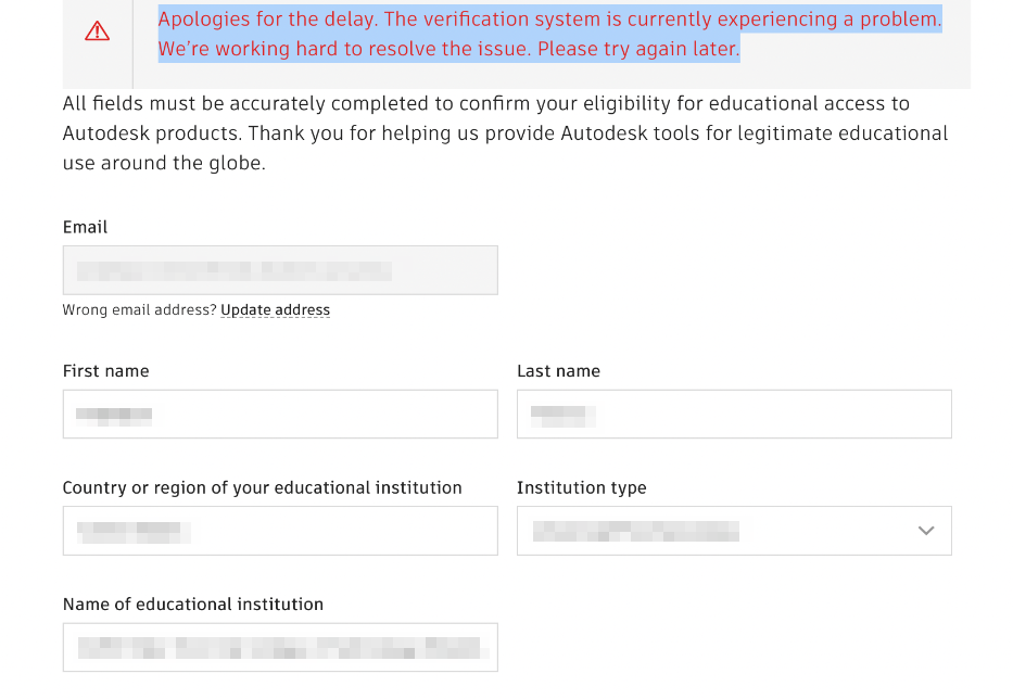 Education Plan: "Apologies for the delay" error when confirming eligibility