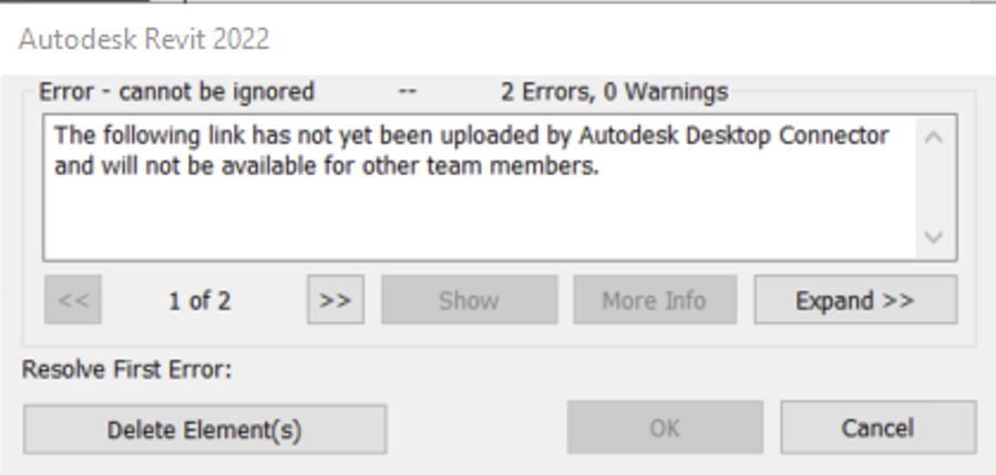 "The following link has not yet been uploaded by Autodesk Desktop ...