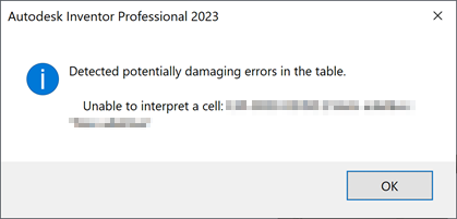 "Detected potentially damaging errors in the table. Unable to interpret ...