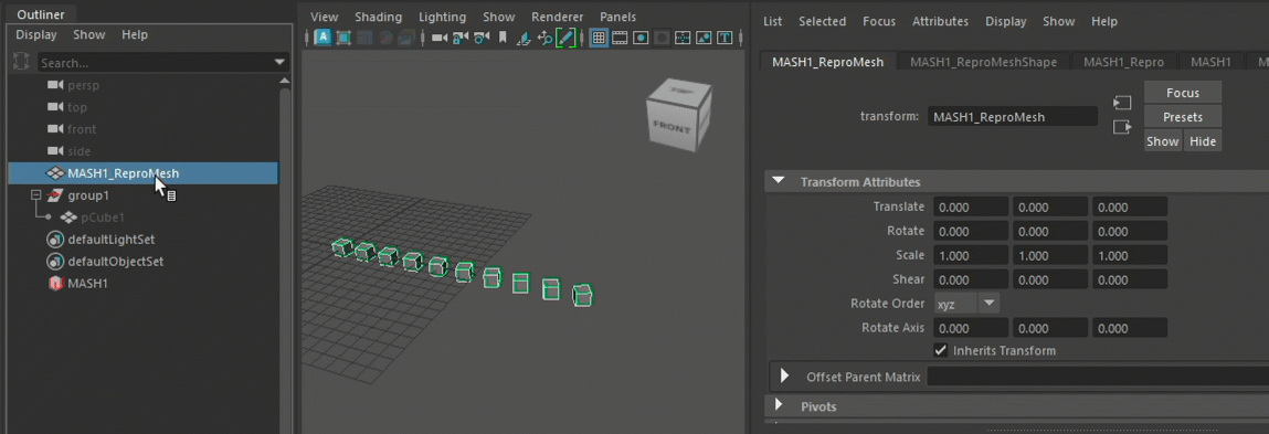How to get a MASH distributed object to rotate around itself instead of the world center in Maya