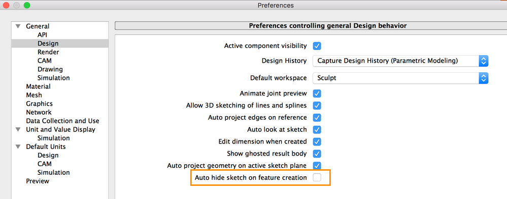 How to adjust automatic visibility of sketch in Fusion 360?