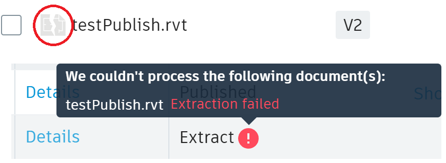 Broken icon or "Extraction failed" when publishing a 3D view from Revit to BIM 360