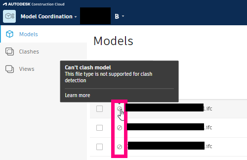 BIM 360 Model Coordination 无法识别与 IFC 模型的冲突