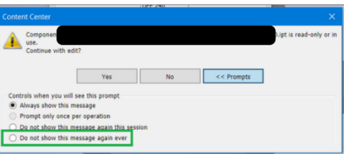 "Component [...] is read-only or in use" appears and prompter dialog ...