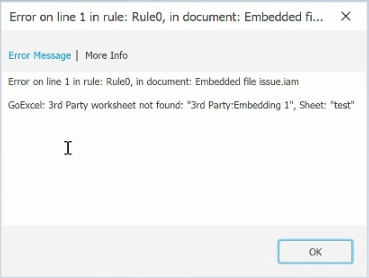 "GoExcel: 3rd Party worksheet not found: "3rd Party: Embedding ", Sheet: " " warning appears ...