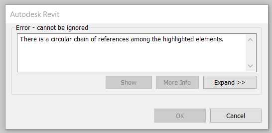 Revit Error There Is A Circular Chain Of References Among The Highlighted Elements 