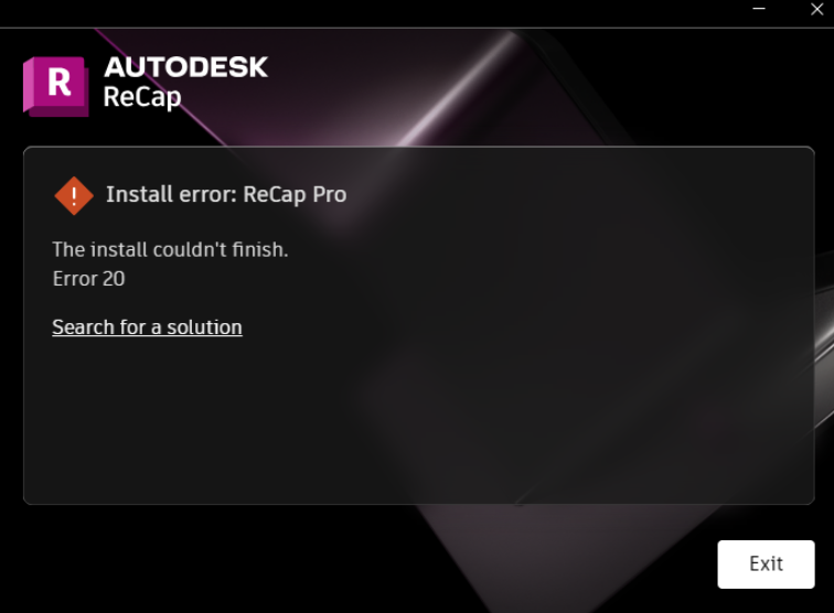 Recap Pro のインストール エラー 20