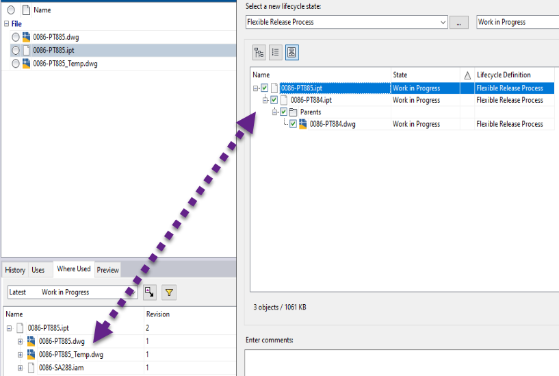 The Change State dialog does not show referenced drawing file form Inventor part file in Vault