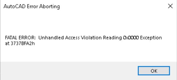 "치명적 오류: 처리되지 않은 액세스... " Civil 3D에서 도면을 열 때