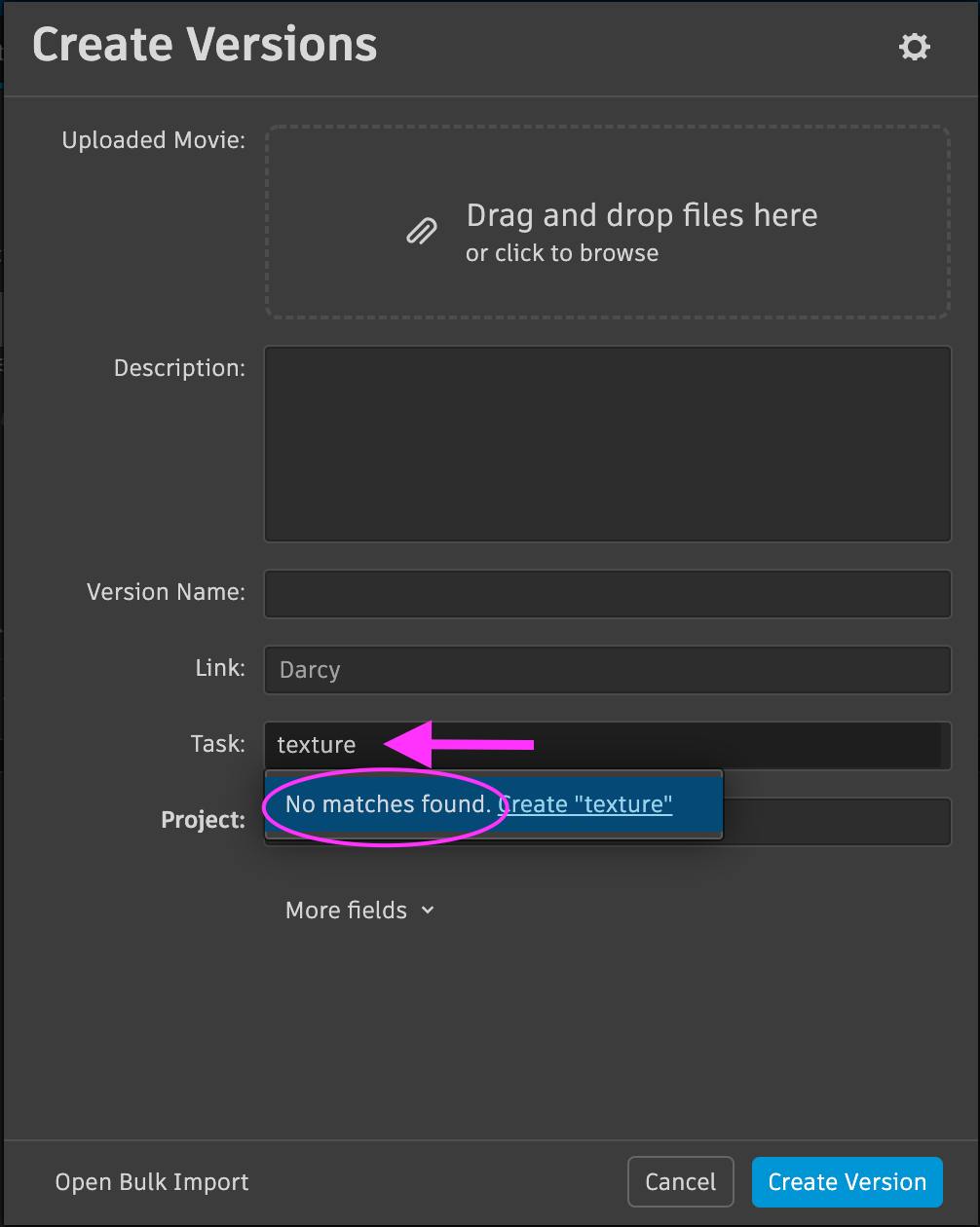 "No matches found" when searching for tasks in ShotGrid