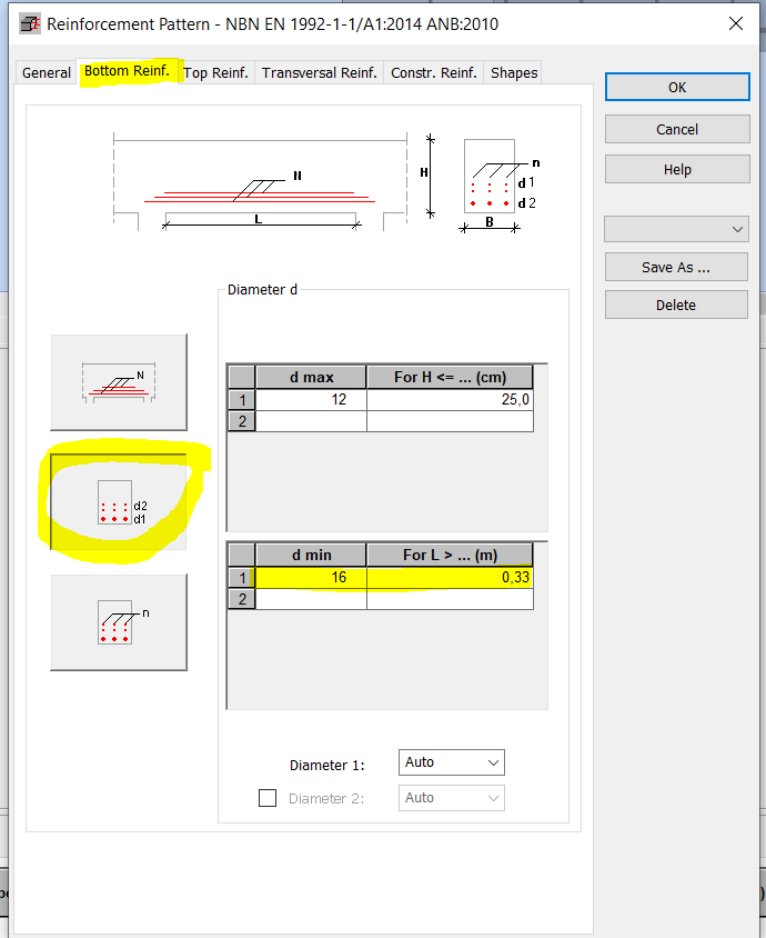 在Robot Structural Analysis中为RC梁提供钢筋选择的纵向钢筋直径太大