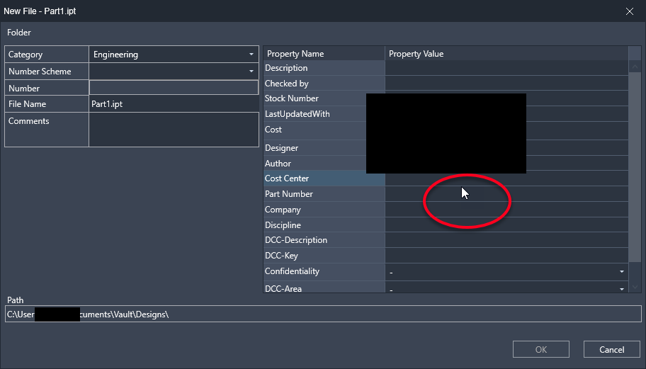 Vault Data Standard for Inventor crashes on save dialogue