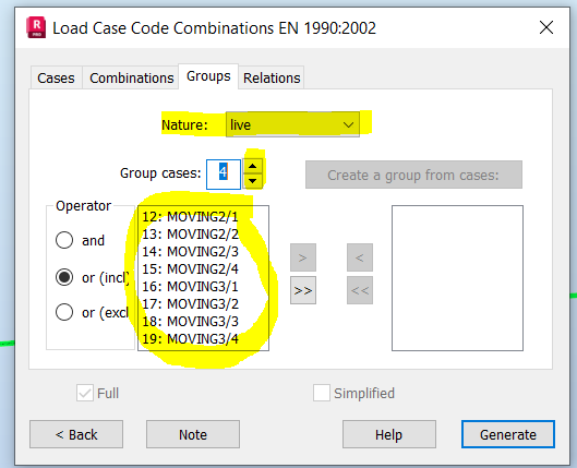 How to create load combinations including corresponding steps for multiple moving loads in Robot ...