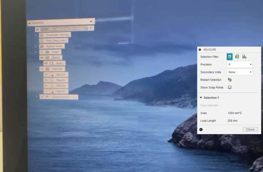 “测量面”命令导致Fusion 360 GUI屏幕在macOS Big Sur.
