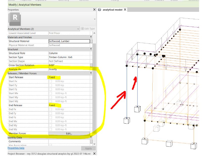 How to define releases for analytical members in Revit.