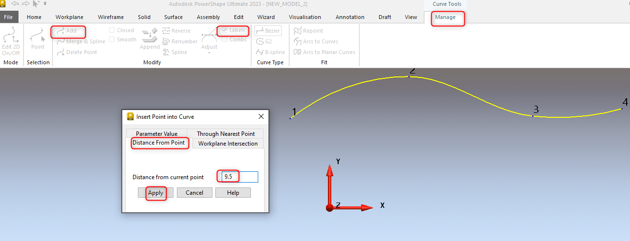 如何在 Powershape 中按距离拆分曲线。
