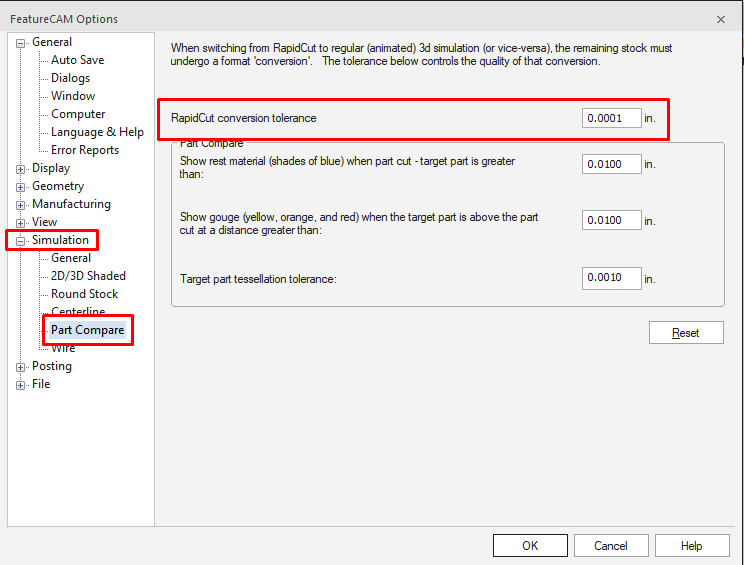 Part Compare results in FeatureCAM are not very smooth