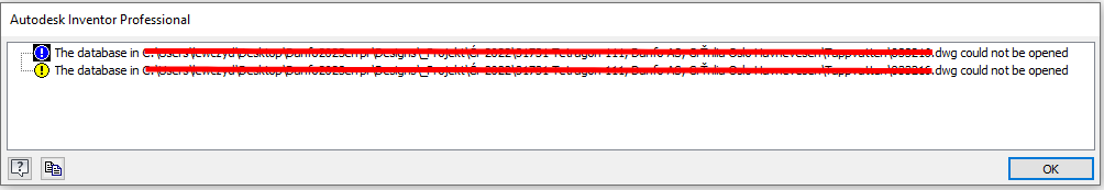"The database in .... could not be opened" when opening a drawing after previously saving in ...
