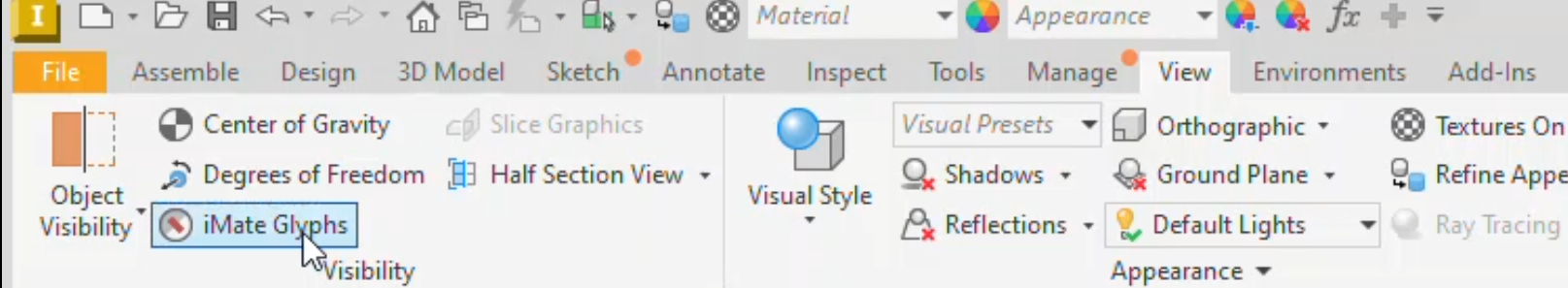 “可见性”选项卡上的“iMate图示符”按钮在Inventor 2022中不工作