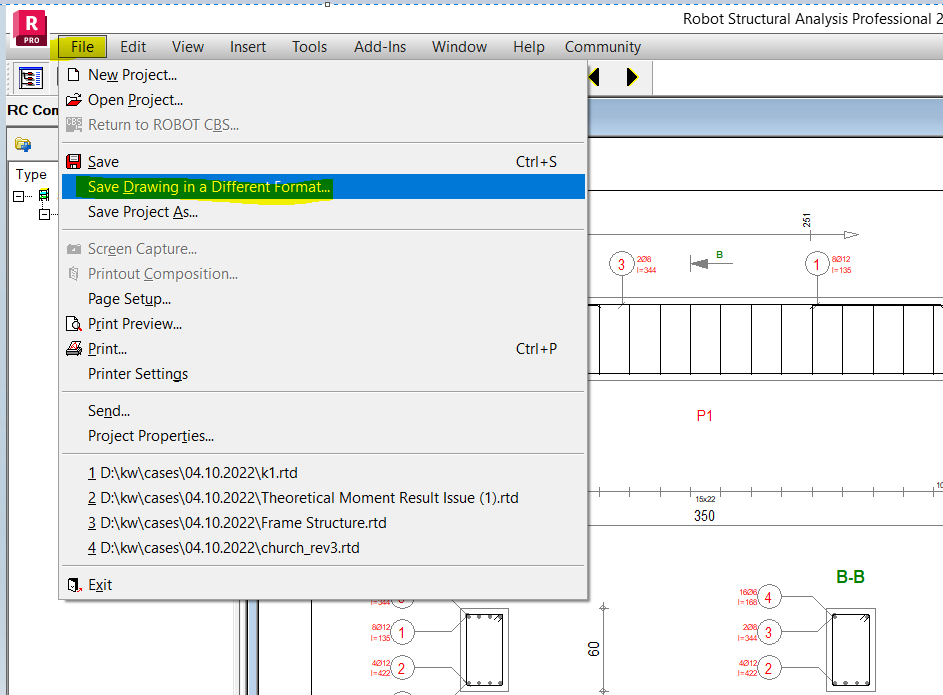 How To Save Reinforcement Drawing In Dxf Dwg Format In Robot Structural Analysis