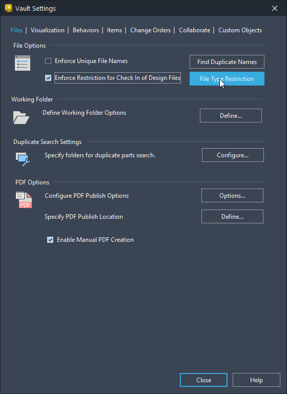 Restricting File Types Or Size That Can Be Checked Into Vault