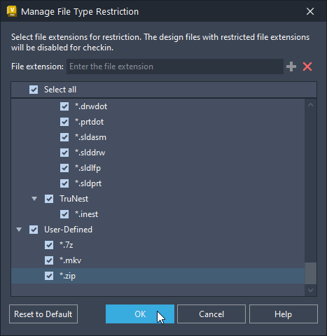 Restricting file types or size that can be checked into Vault