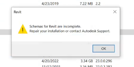 "Schemas for Revit are incomplete. Repair your installation or contact Autodesk" when launching ...