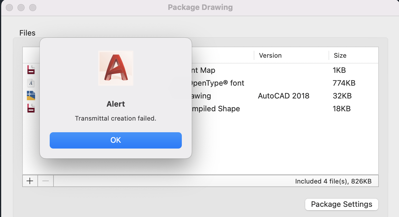 ETRANSMIT failure with AutoCAD for Mac
